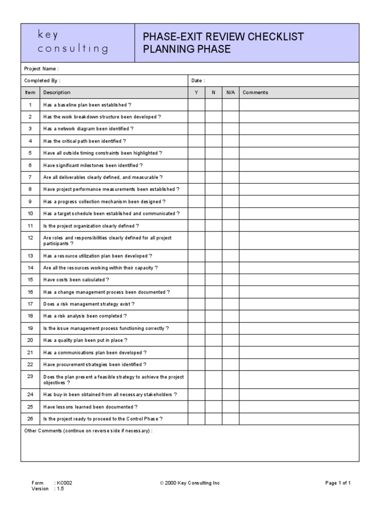 Planning Phase Exit Review Checklist | PDF