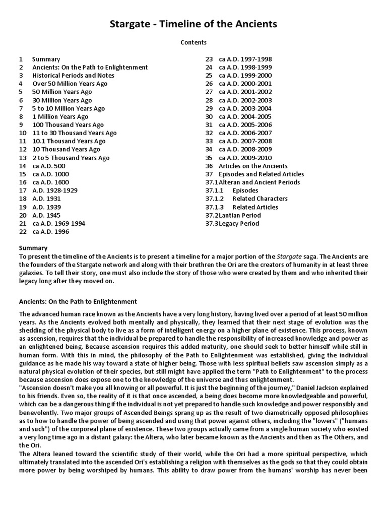 Ancient's Timeline | PDF | Mythology Of Stargate | Artificial Mythology