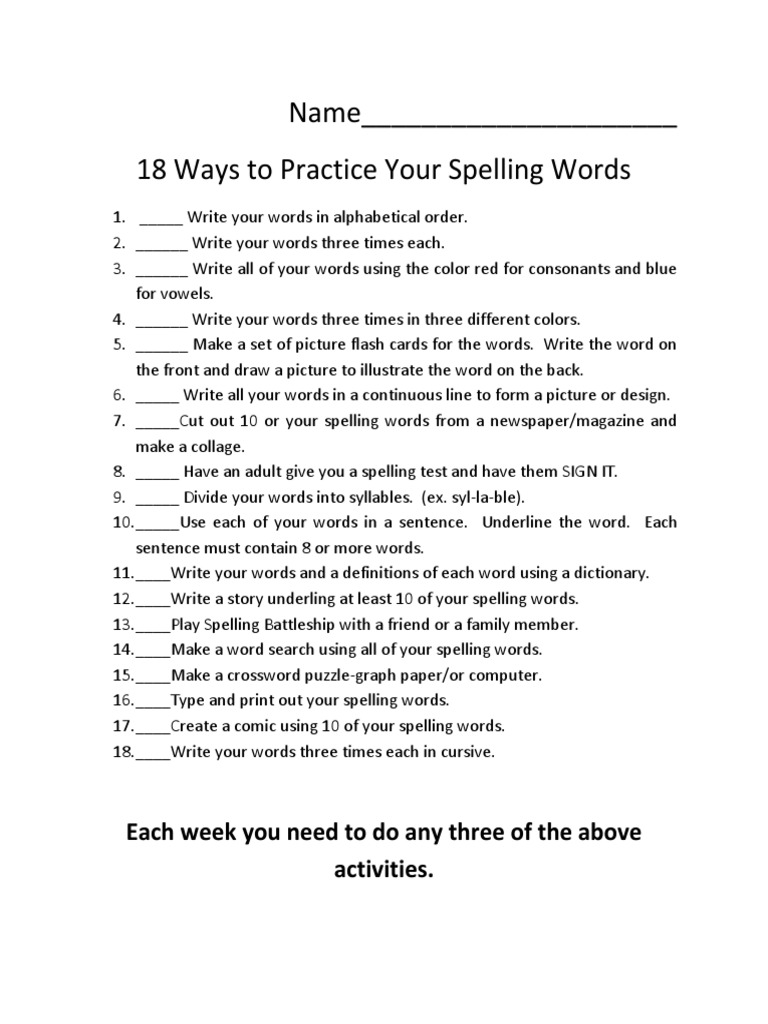 15 Ways To Practice Your Spelling Words | PDF