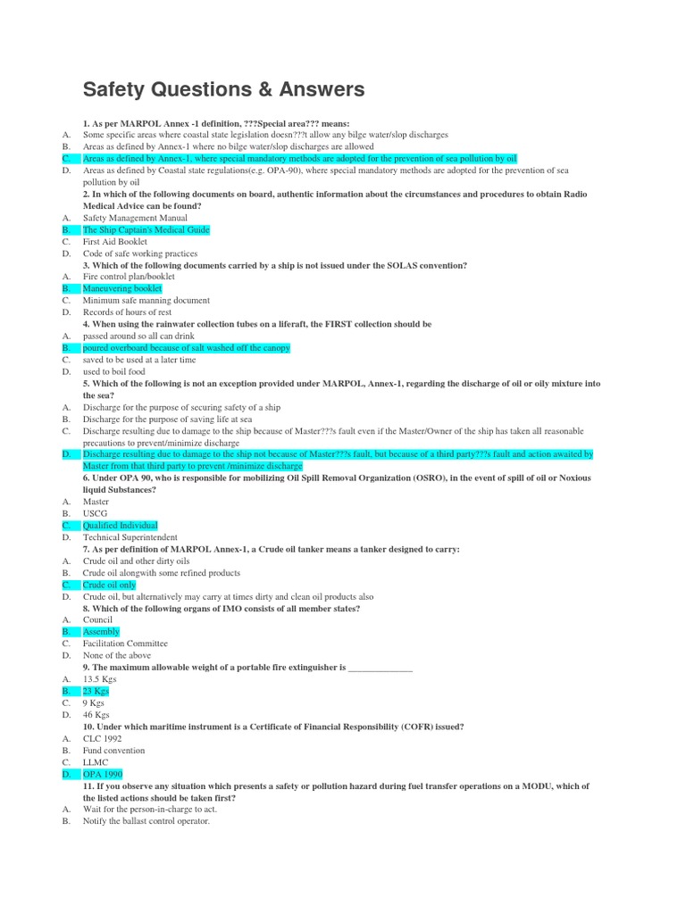 Ship Safety Questions Answers | PDF | Oil Tanker | Ships