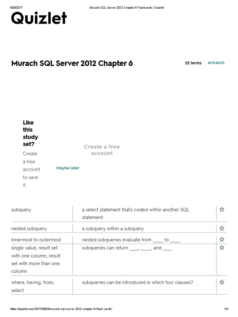 Murach SQL Server 2012 Chapter 6 Flashcards - Quizlet | PDF | Sql ...