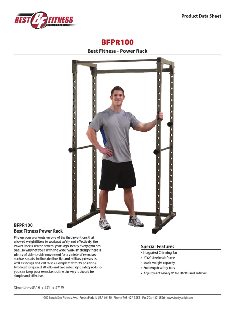 Best Fitness Power Rack BFPR100 Specs | PDF