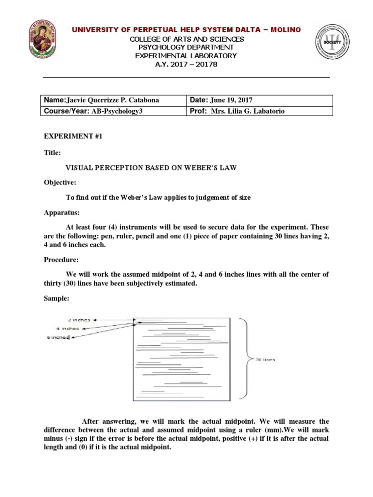 Visual Perception and Weber's Law Experiment | PDF | Experiment ...