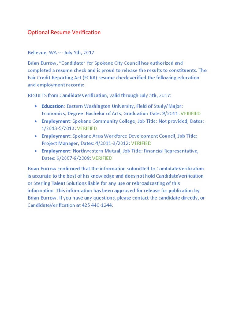 Optional Resume Verification: Verified Verified Verified Verified | PDF