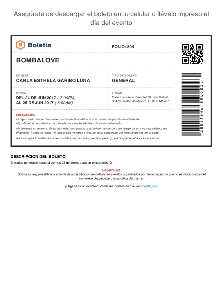 Instrucciones para el Ticket de Entrada | PDF | Ocio | Business