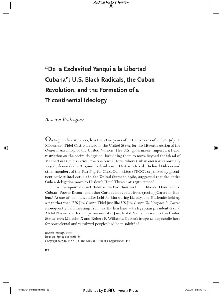 US Black Radicals, The Cuban Revolution, and The Formation of A ...