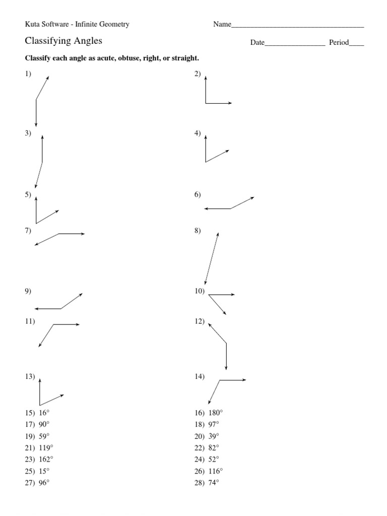 Classifying Angles: Classify Each Angle As Acute, Obtuse, Right, or ...