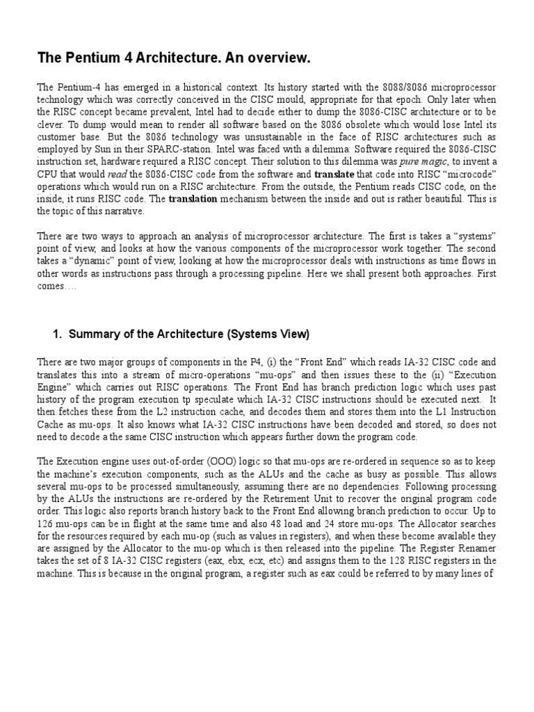 Overview of Pentium 4 Architecture | PDF | Cpu Cache | Electronic Design