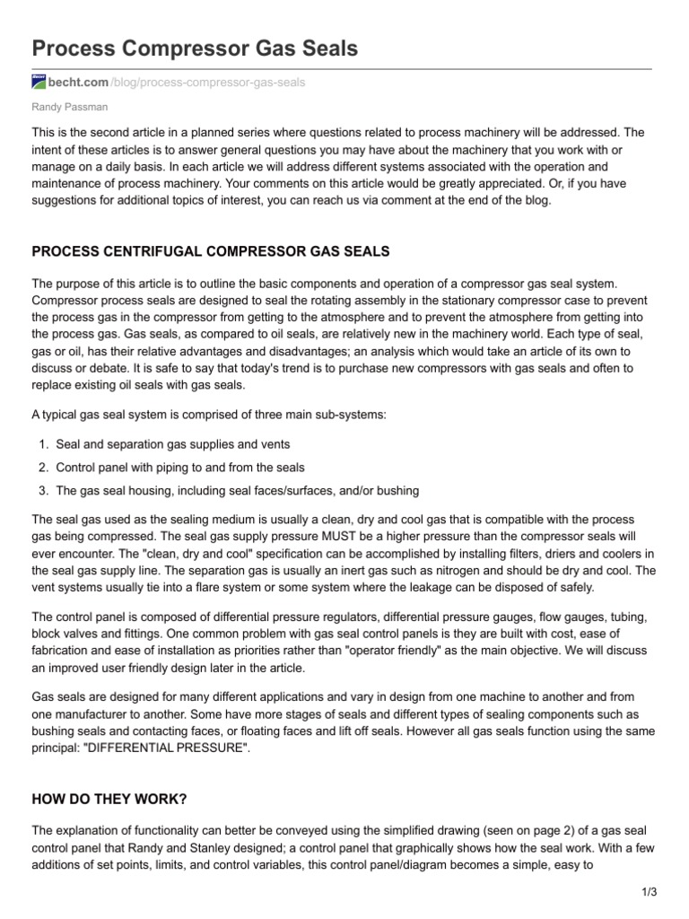 Process Compressor Gas Seals | PDF | Gas Compressor | Pressure Measurement
