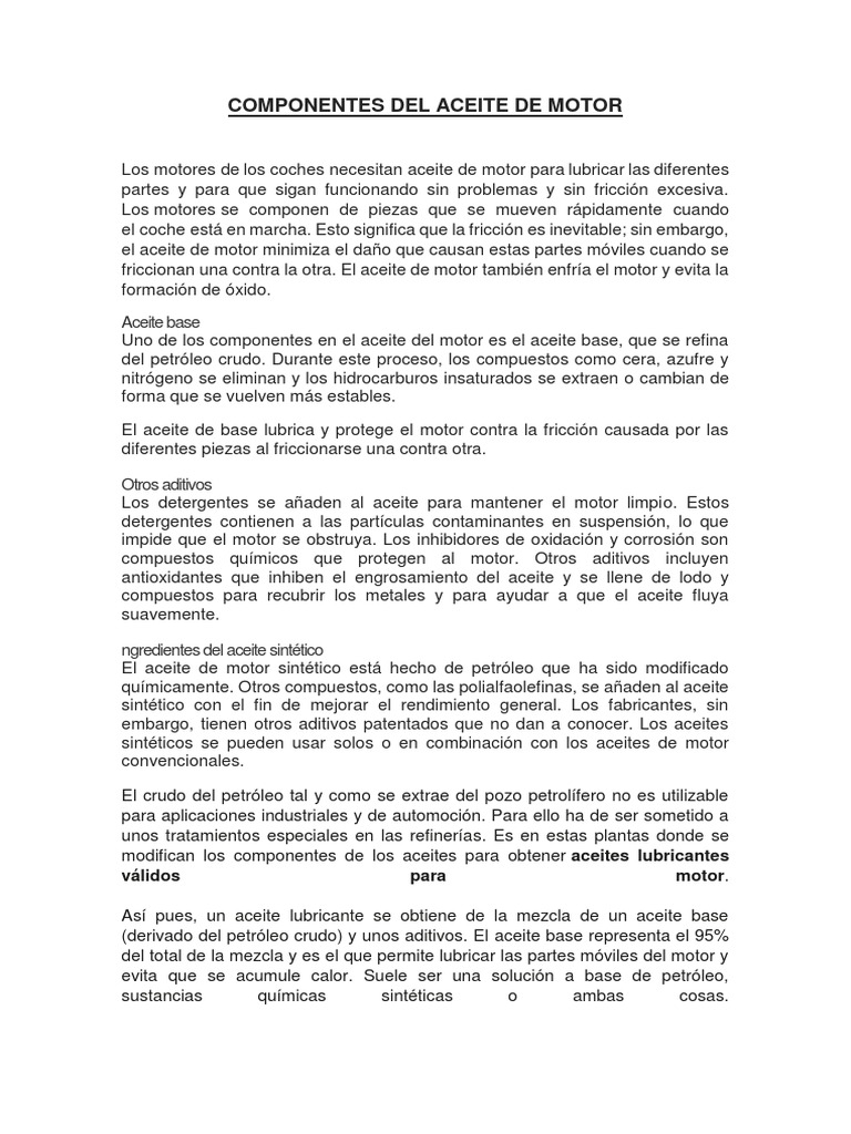 Componentes Del Aceite de Motor | Descargar gratis PDF | Petróleo ...