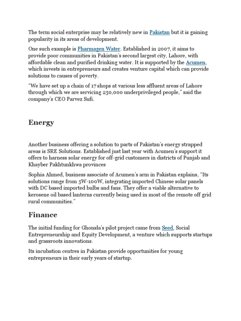 Energy: Pakistan Pharmagen Water Acumen | PDF | Startup Company | Small ...