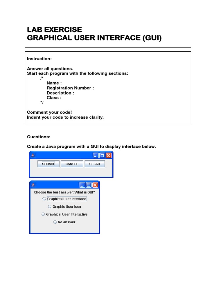 Lab Exercise Graphical User Interface (Gui) | PDF