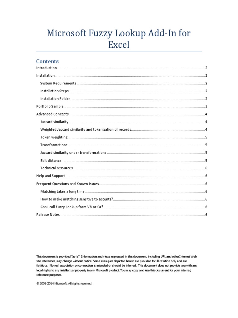README FuzzyLookupAddinExcel PDF | PDF | Microsoft Excel | Installation ...