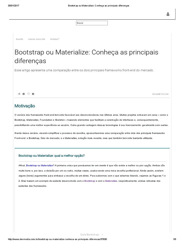 Bootstrap Ou Materialize - Conheça As Principais Diferenças | PDF ...