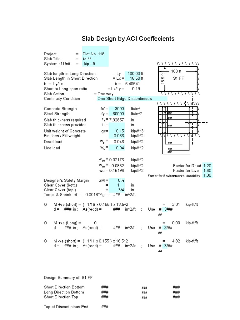 Slab Design of Plot No. 118 S1 FF Slab Using ACI Coefficients | PDF ...