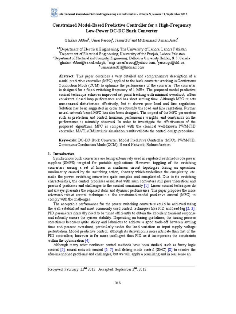 Constrained Model Based Predictive Controller For A High Frequency Low Power Dc Dc Buck