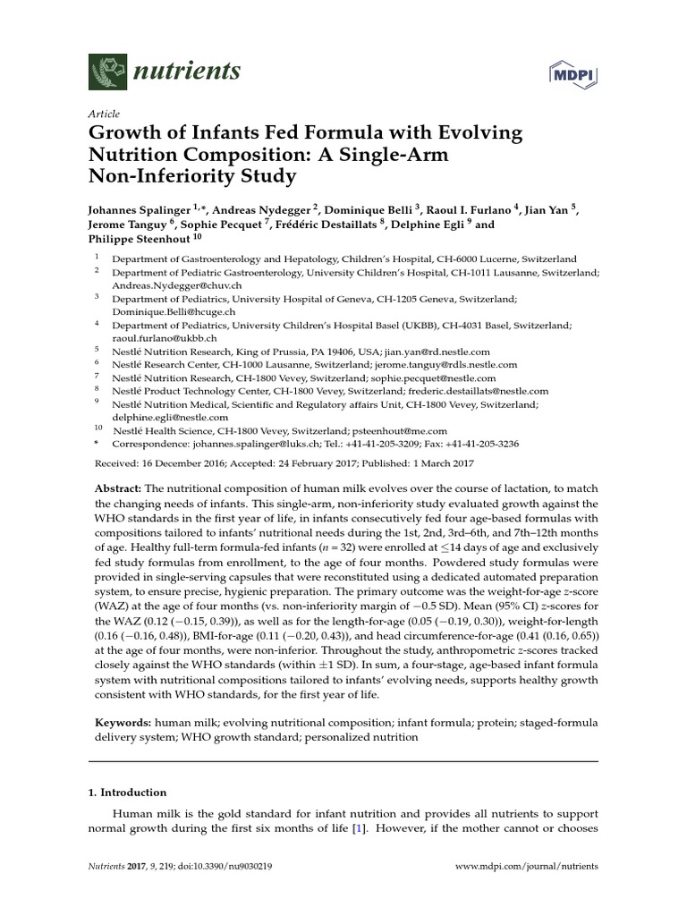 Growth of Infants Fed Formula With Evolving Nutrition Composition | PDF ...
