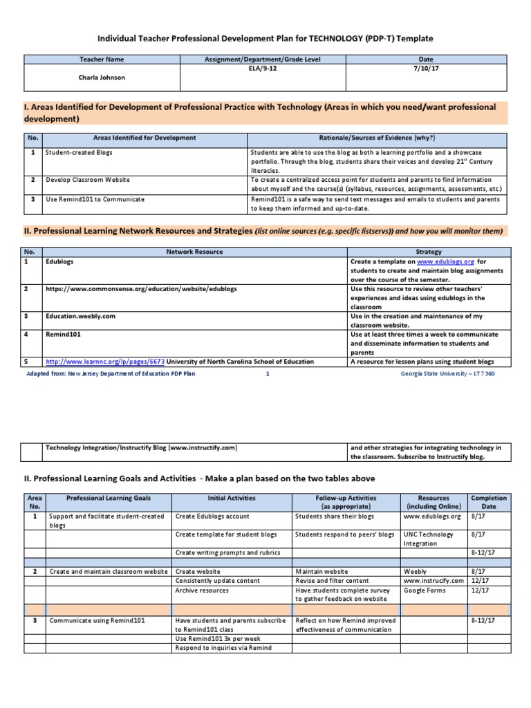 Teacher Technology PDP Template | PDF | Cognition | Communication