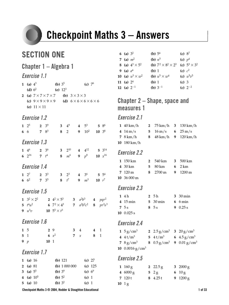 Checkpoint Maths 3 - Answers: Section One | PDF | Geometry | Geometric ...