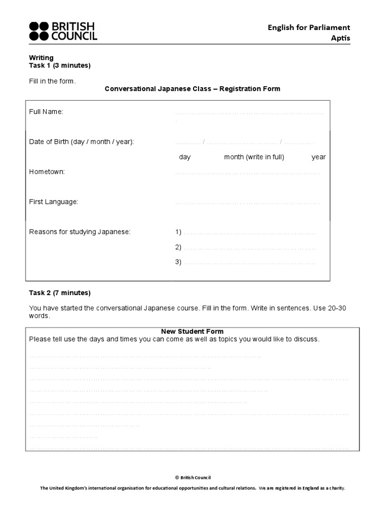 English For Parliament Aptis: Writing Task 1 (3 Minutes) | PDF