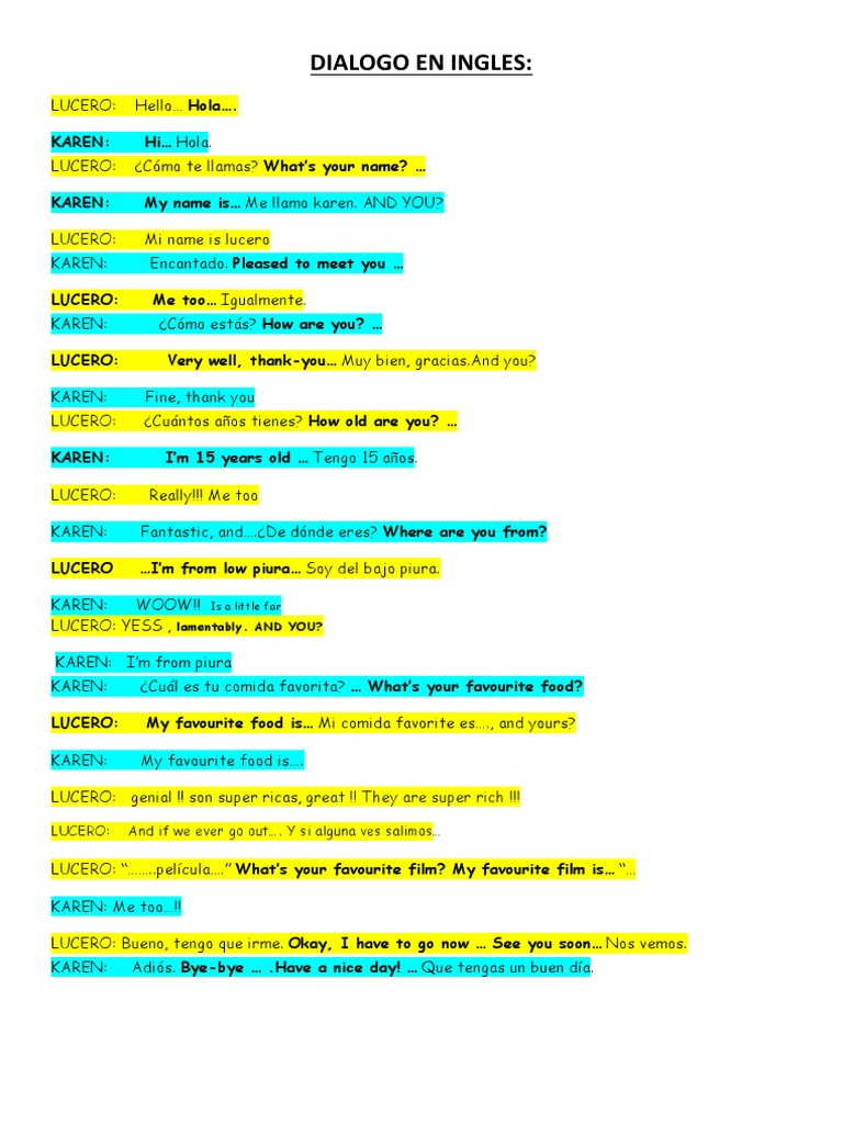 Dialogo en Ingles de presentacion