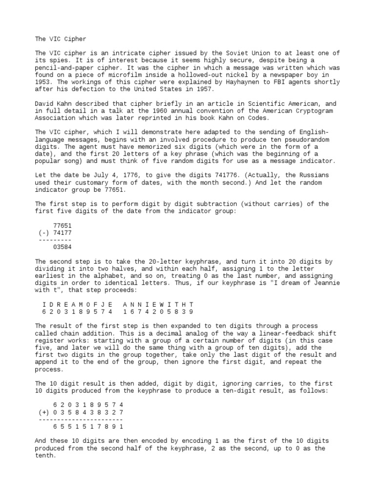 VIC Cipher | PDF | Military Communications | Secrecy