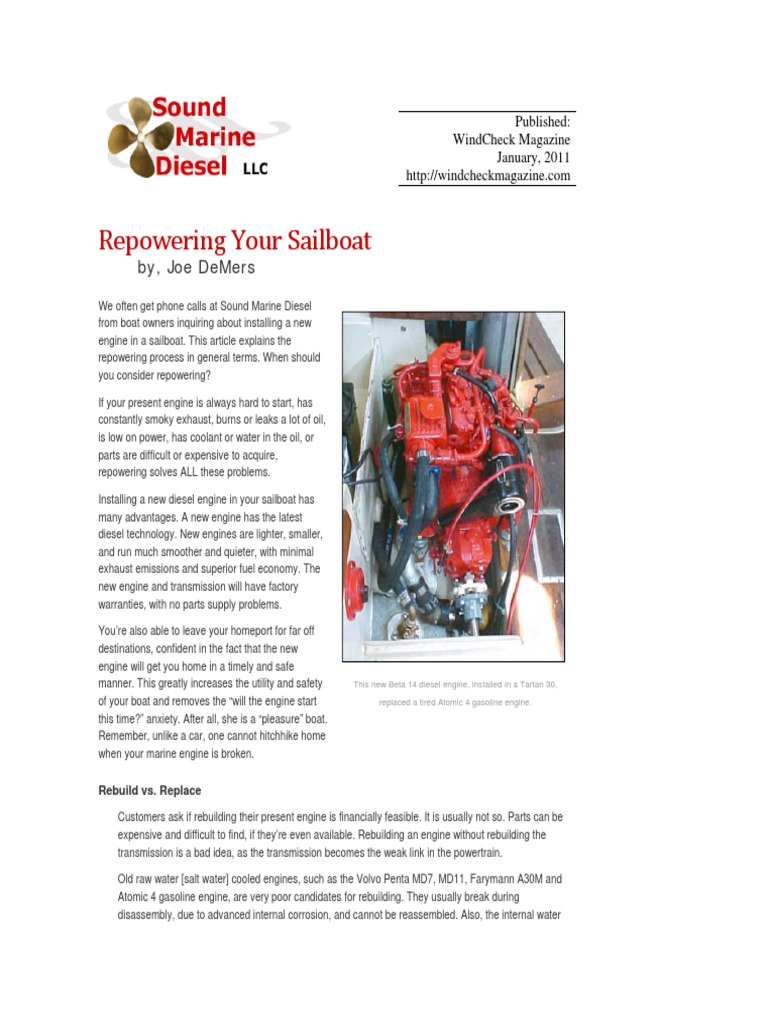 Sailboat Engine Repowering Guide | PDF | Engines | Hull (Watercraft)