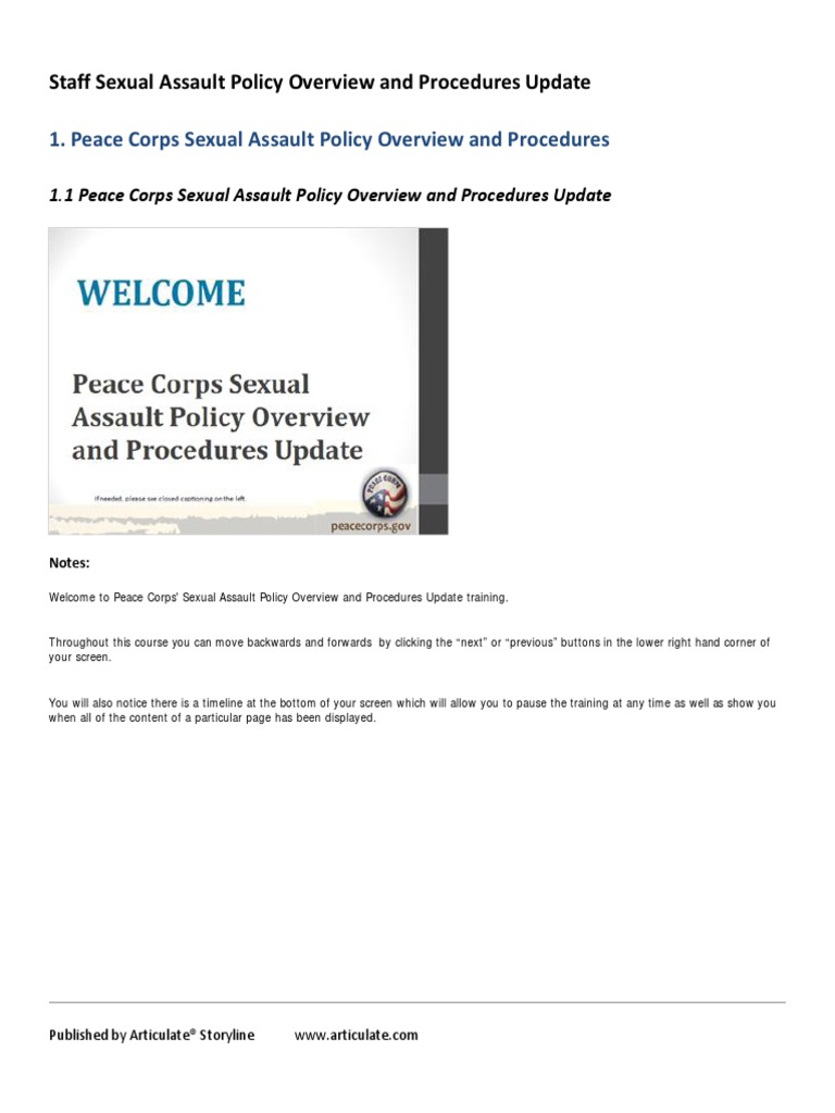 Staff Sexual Assault Policy Peace Corps Overview and Procedures Update ...