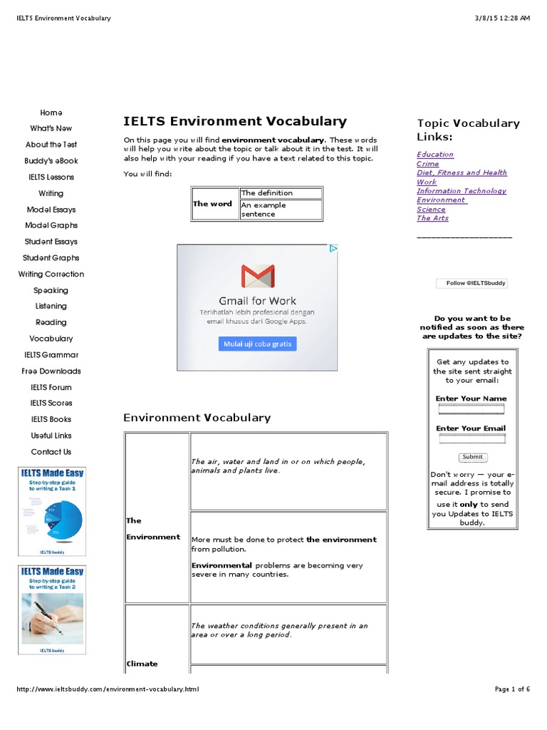 IELTS Environment Vocabulary | PDF | Global Warming | Pollution