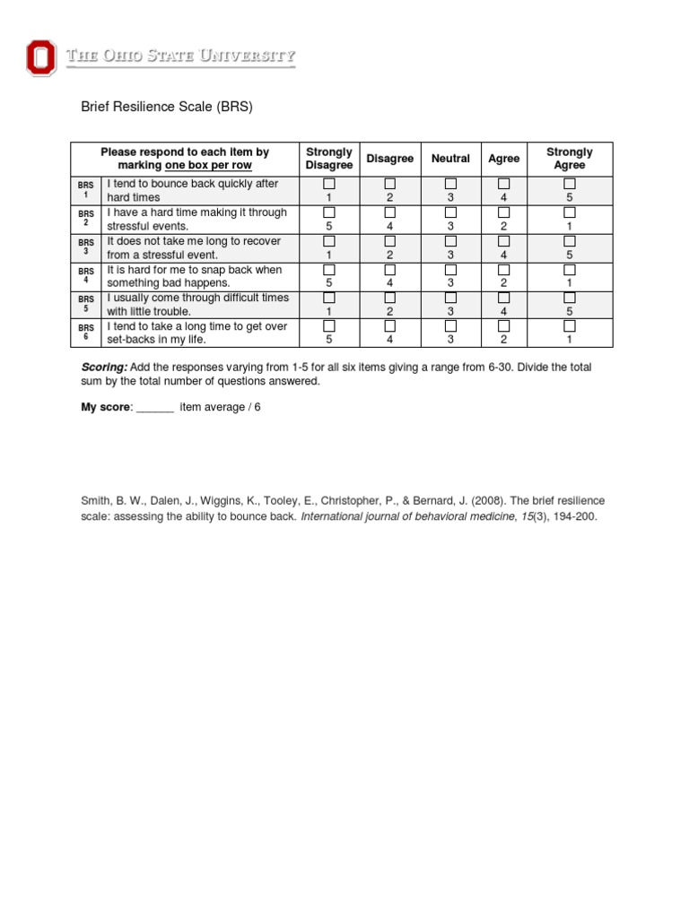 Brief Resilience Scale | PDF