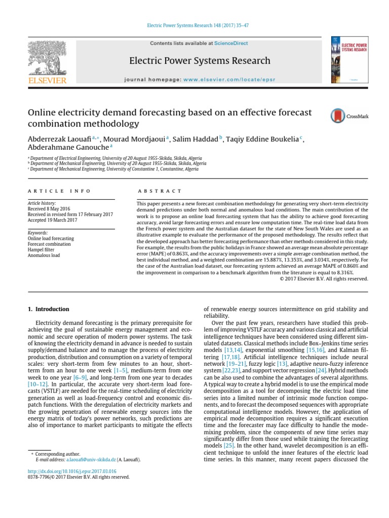 Electric Power Systems Research | PDF | Forecasting | Time Series