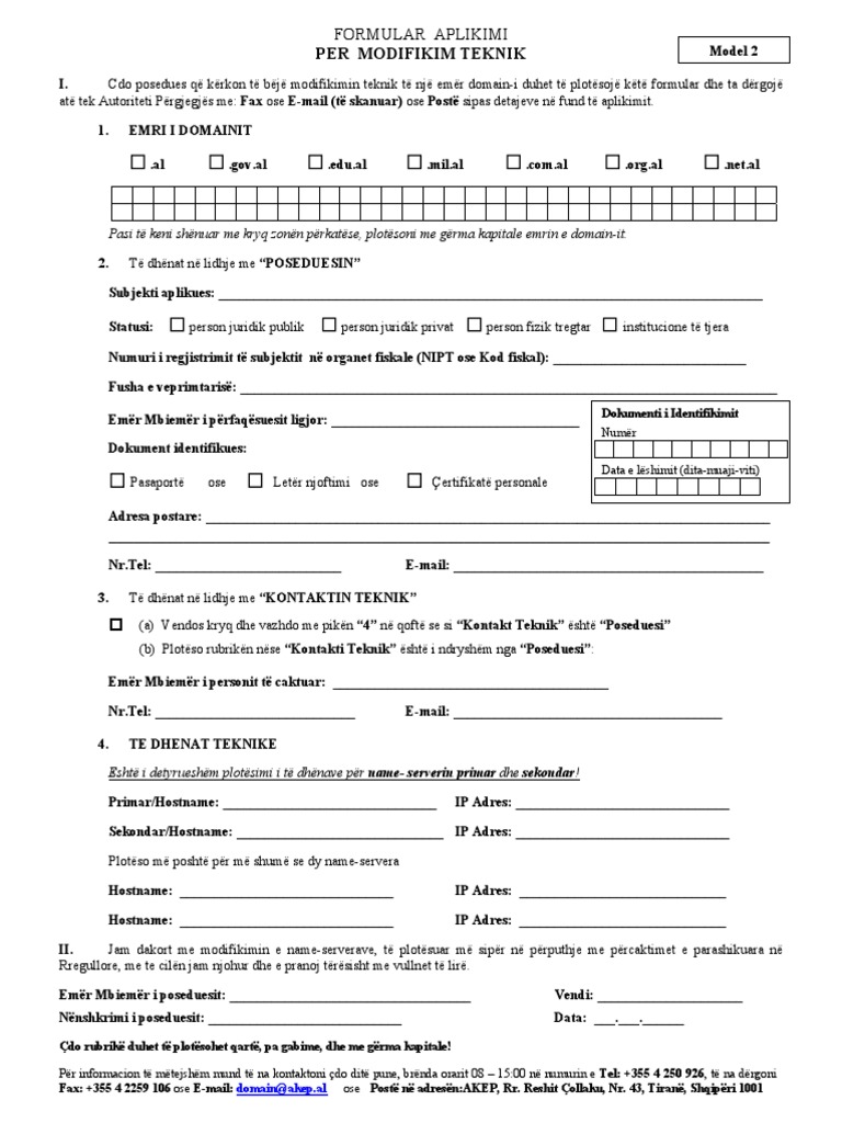 Formular Aplikimi Modifik Teknik Model 2-1-2 | PDF