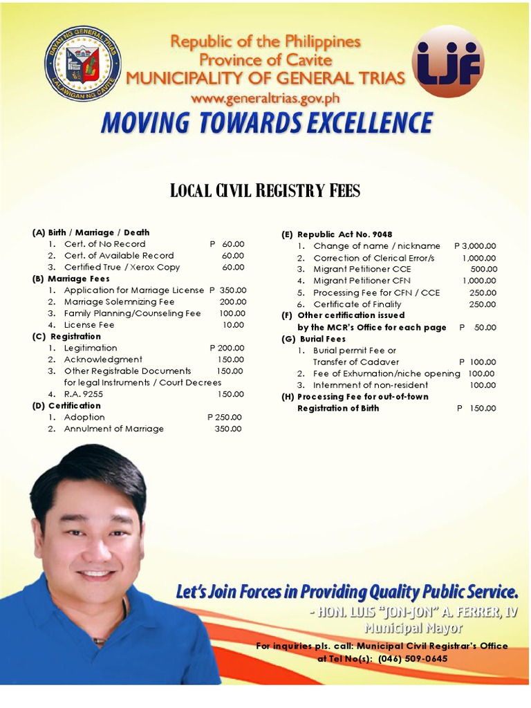 Local Civil Registry Fees | PDF
