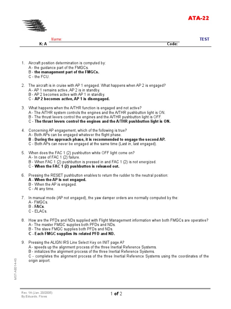 ATA-22 Test | PDF | Inertial Navigation System | Aeronautics