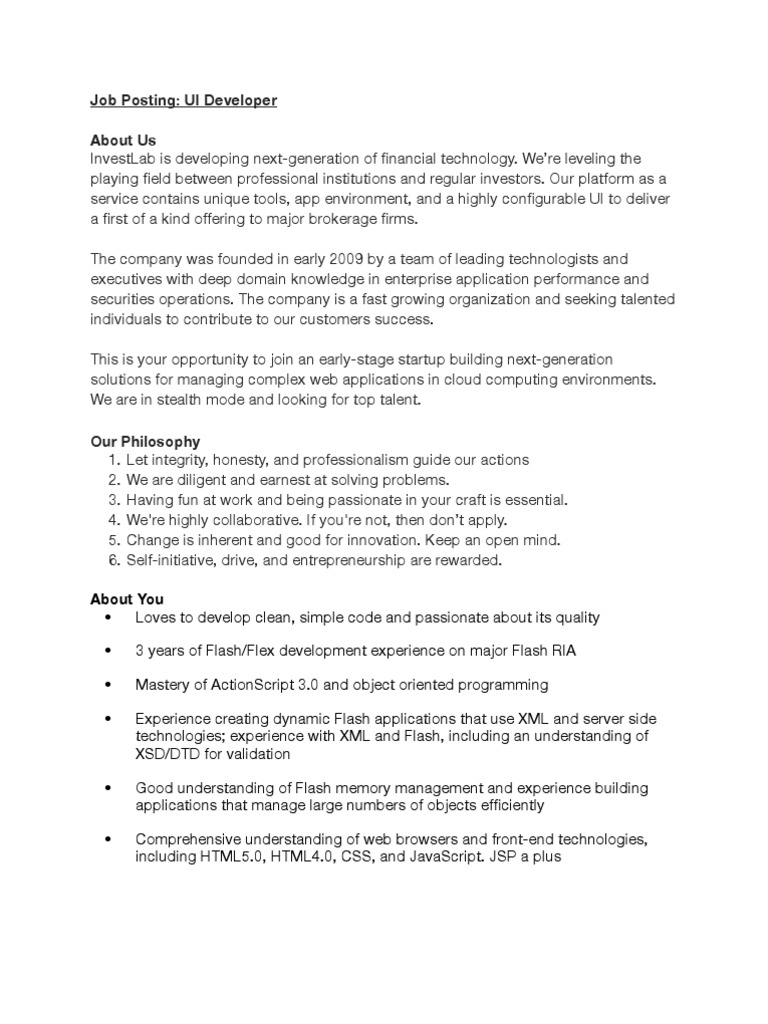 JD UI Developer | PDF | Adobe Flash | Web Application