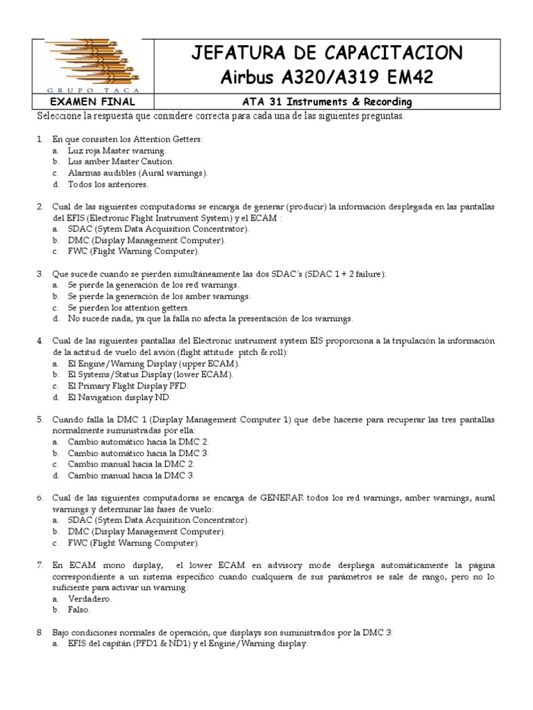 ATA 31 Quiz | PDF | Ingeniería Electrónica | Aviación