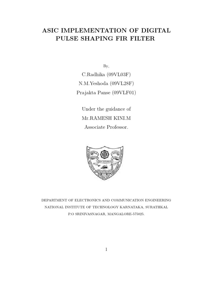 Asic Implementation Of Digital Pulse Shaping Fir Filter Pdf Filter