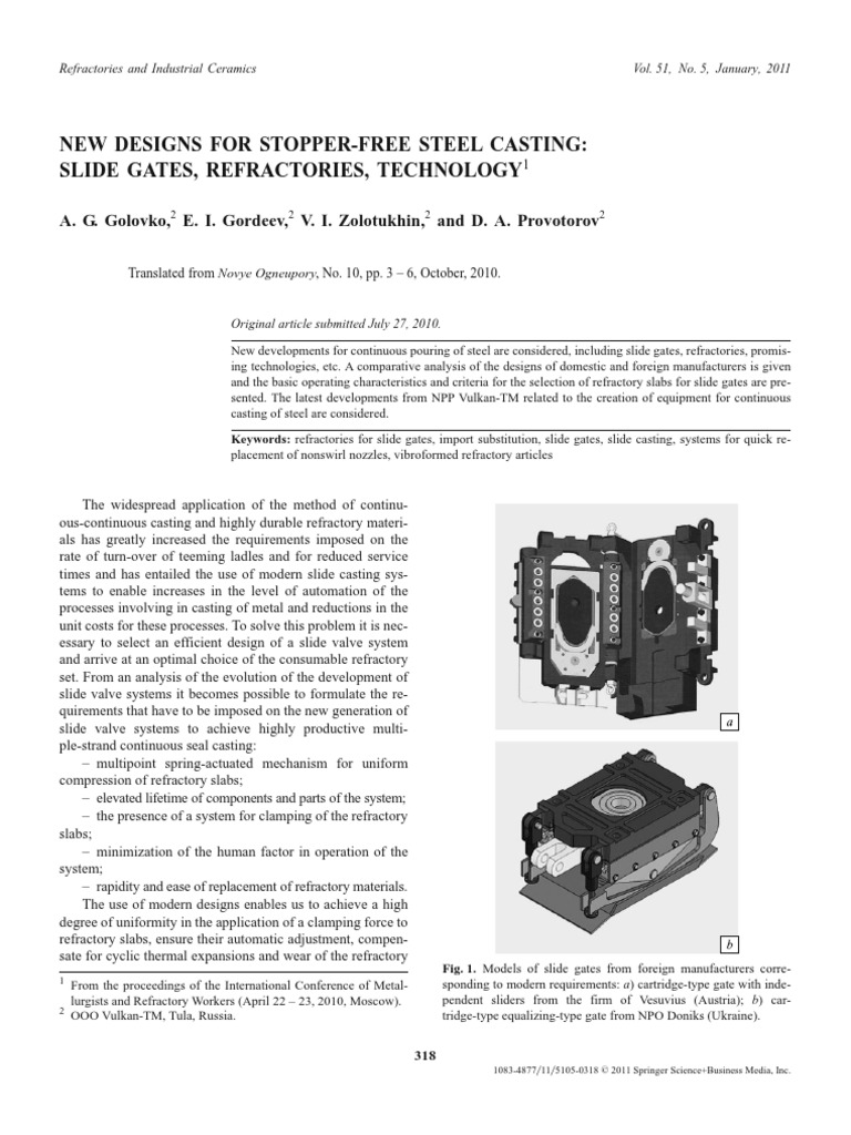 New Designs For Stopper-Free Steel Casting: Slide Gates, Refractories ...