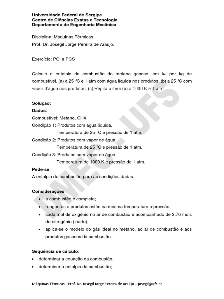 Entalpia de Combustão do Metano: PCI e PCS | PDF | Combustão | Entalpia