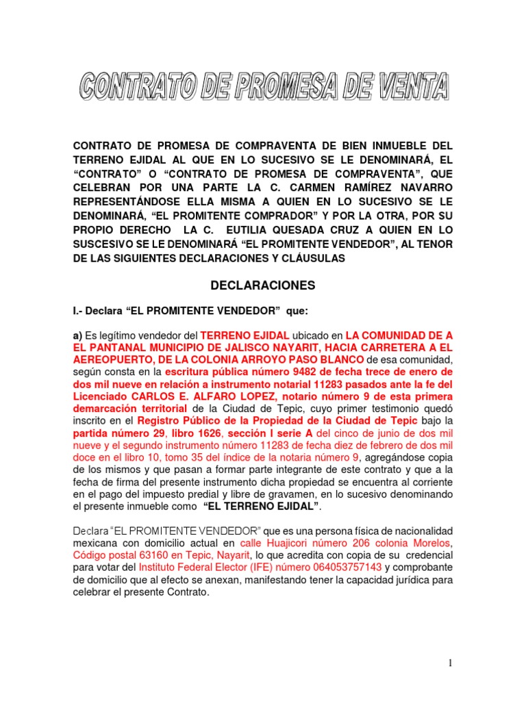 Contrato De Promesa Compraventa Terreno Pagos Justicia