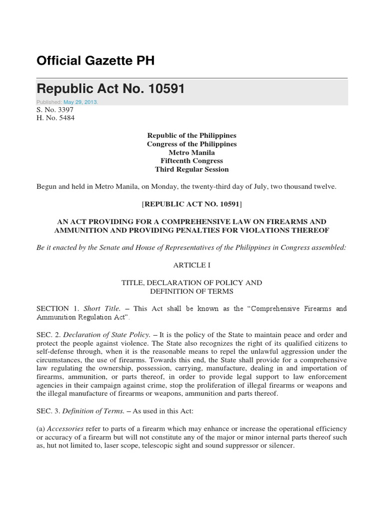 RA 10591 and IRR 10591 | Handgun | Semi Automatic Firearm