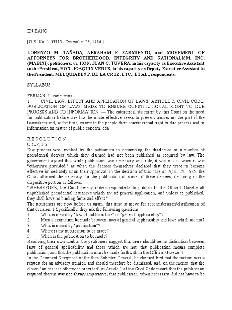 Publication Requirement for Laws to Ensure Due Process | PDF | Decree ...