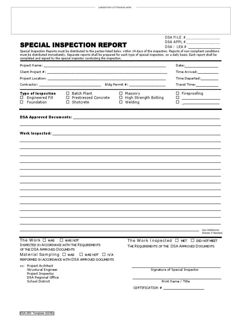 Special Inspection Dsa 250 | PDF | Industries | Civil Engineering