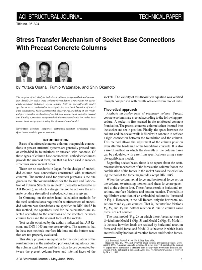 Socket Base Connections With Precast Concrete Columns PDF | Download ...