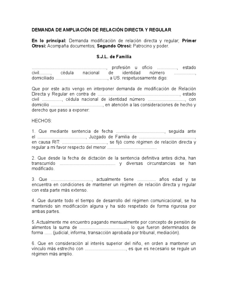 Demanda de Ampliacion de Relacion Directa y Regular | PDF | Convenio ...