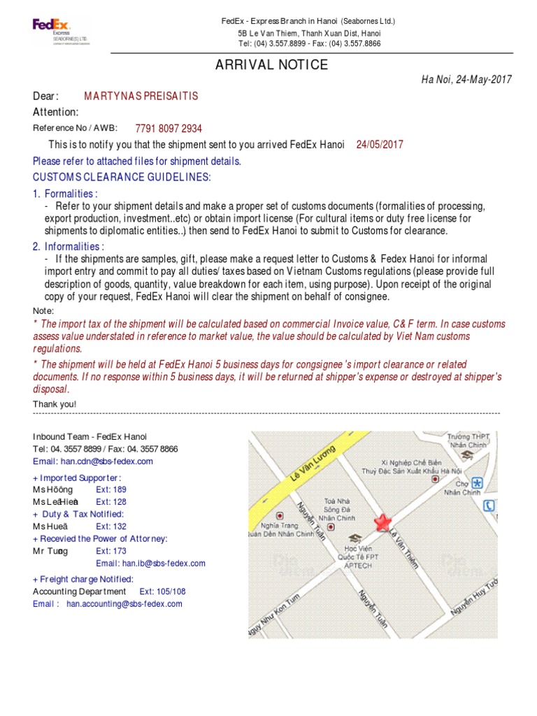 Arrival Notice 779180972934 | PDF | Customs | Shipping Service