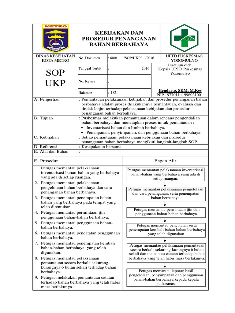 Sop Pemantauan Pelaksanaan Kebijakan Dan Prosedur Penanganan Bahan Berbahaya | PDF