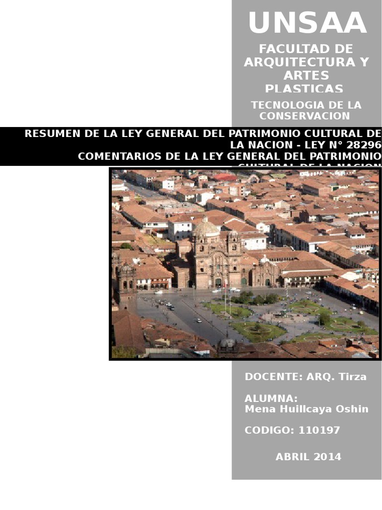 Ley General Del Patrimonio Cultural de La Nación Ley #28296 | PDF | Bienes (Ley) | Propiedad