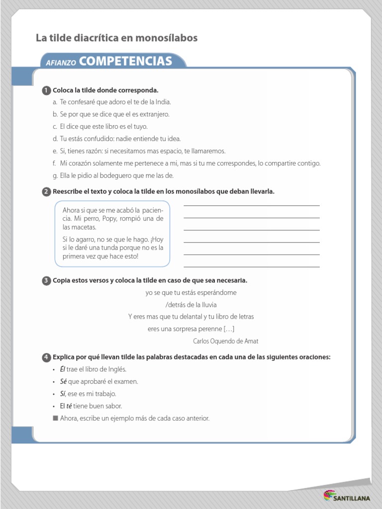 Tilde Diacrítica en Monosílabos | PDF