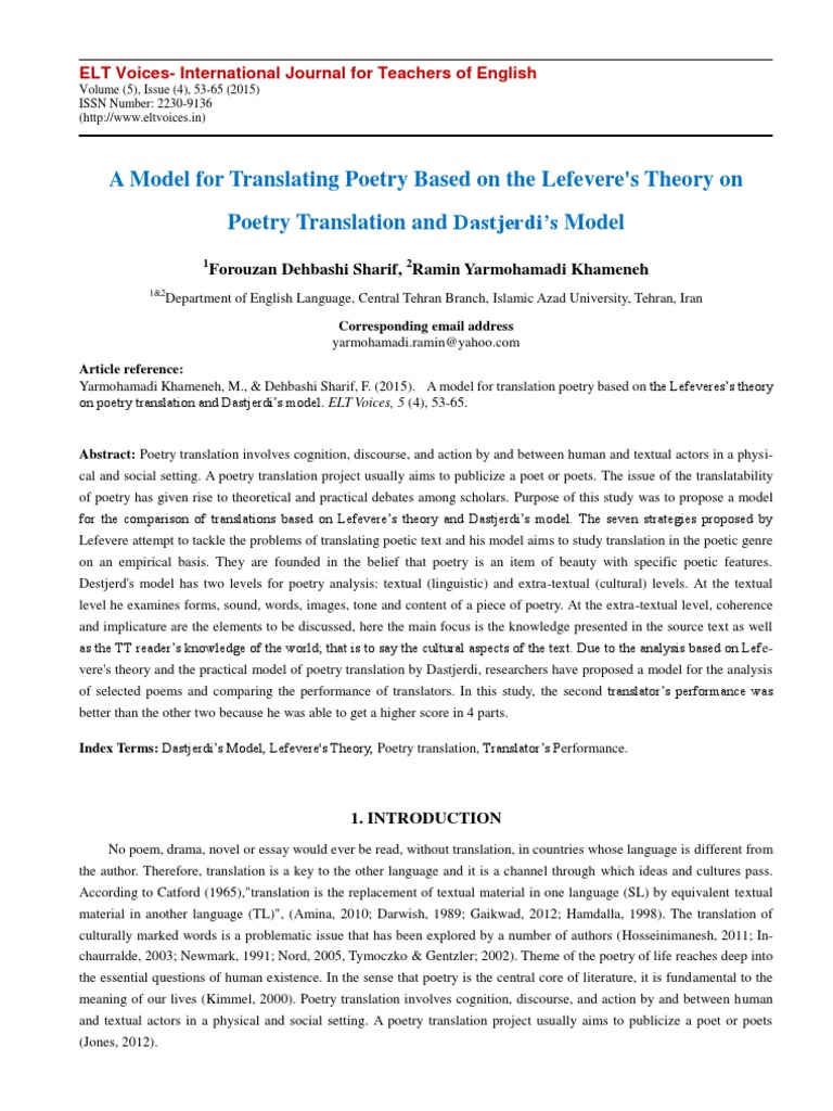 A Model For Translating Poetry Based On The Lefevere's Theory On | PDF ...